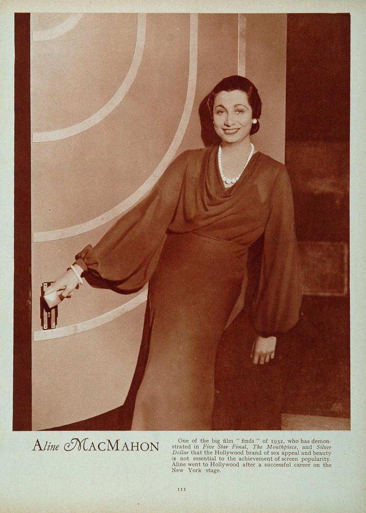 1933 Aline MacMahon Movie Actress Film Portrait Print ORIGINAL HISTORI – Period Paper Historic ...