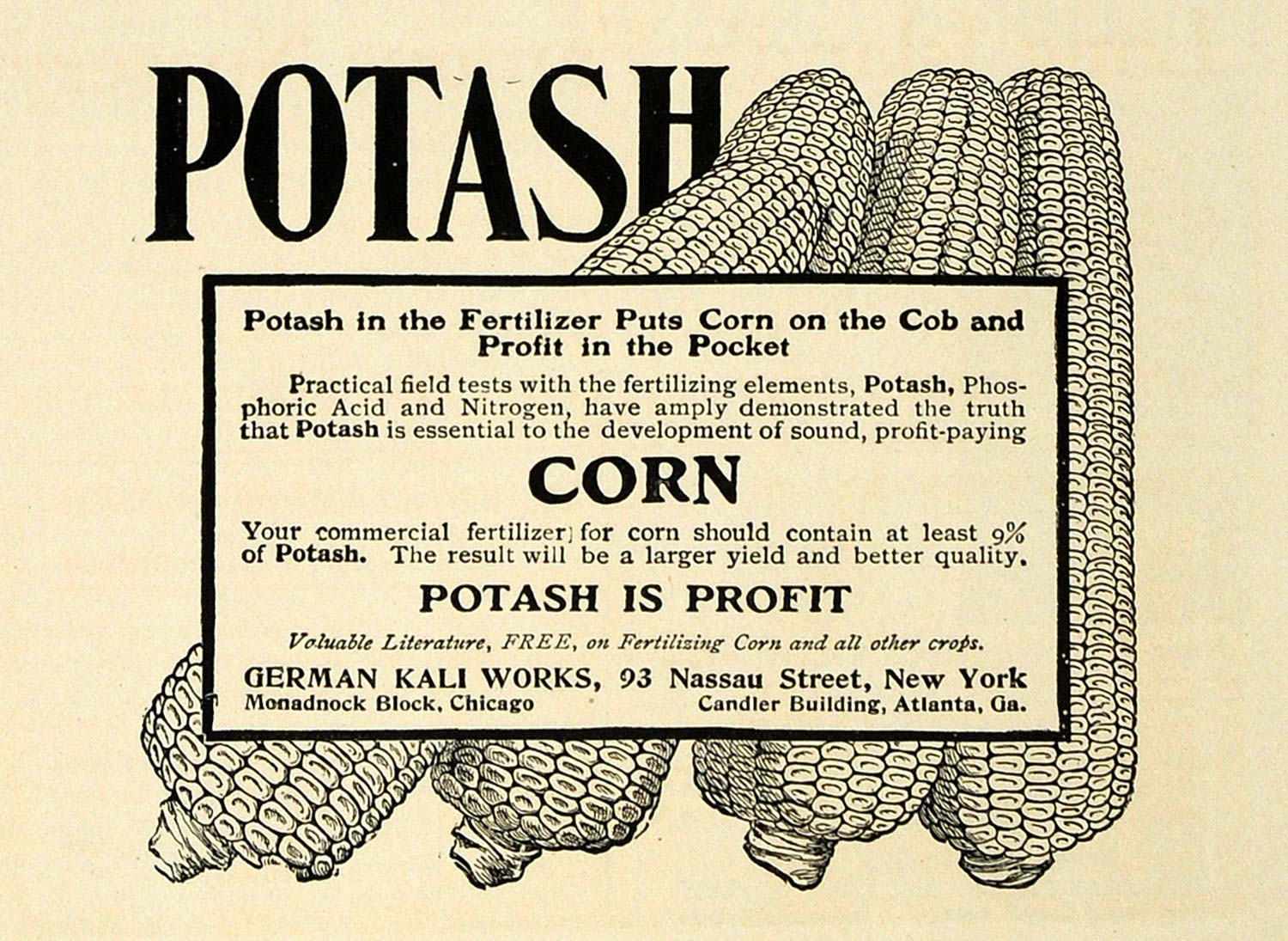 1909 Ad Corn Potash German Kali Works Farm Fertilizer - ORIGINAL SUB1 ...