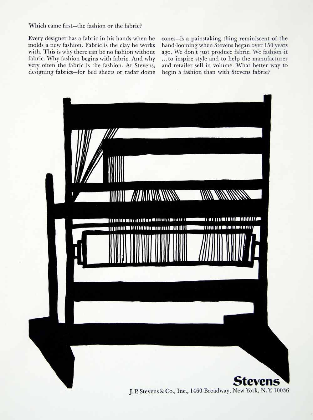 1967 Ad Stevens Fabric Loom Weave Woven Machine New York Fashion Style ...