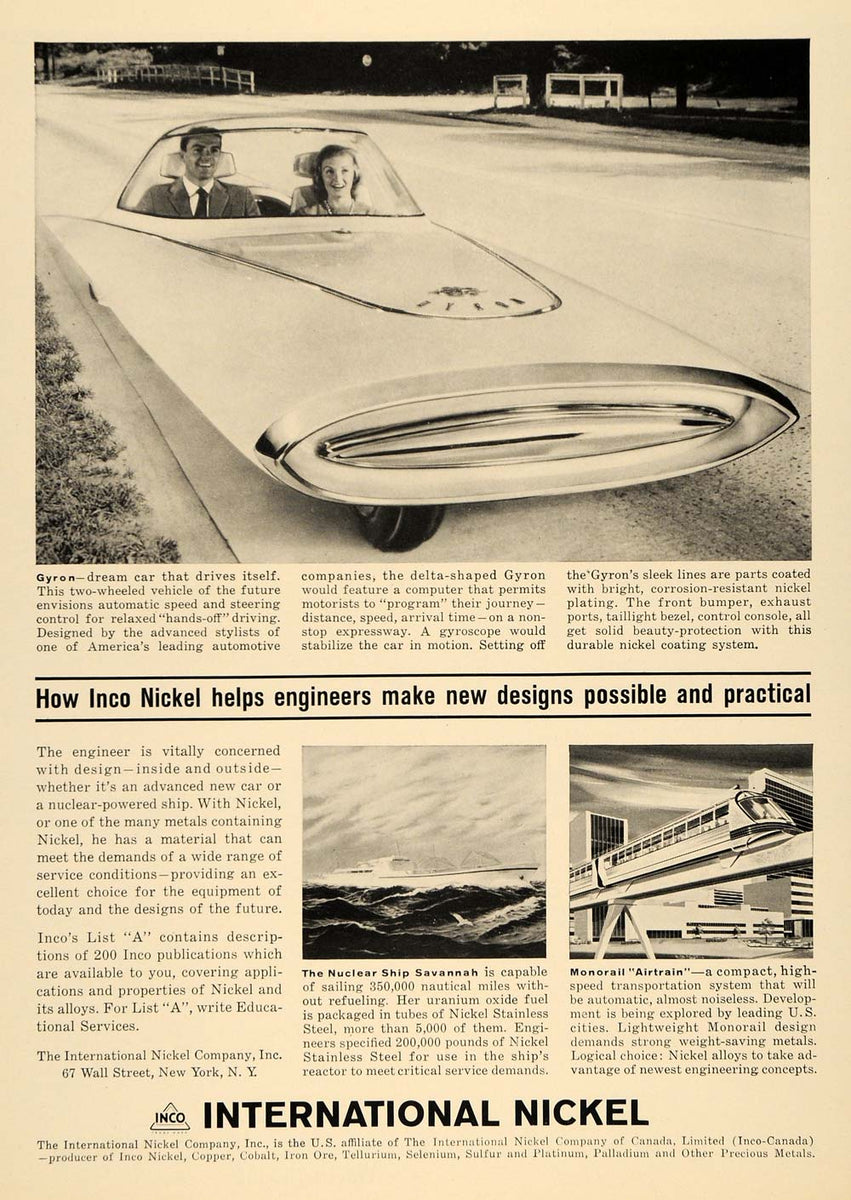 1961 Ad International Nickel Co INCO Gyron Future Car - ORIGINAL TCE2 ...