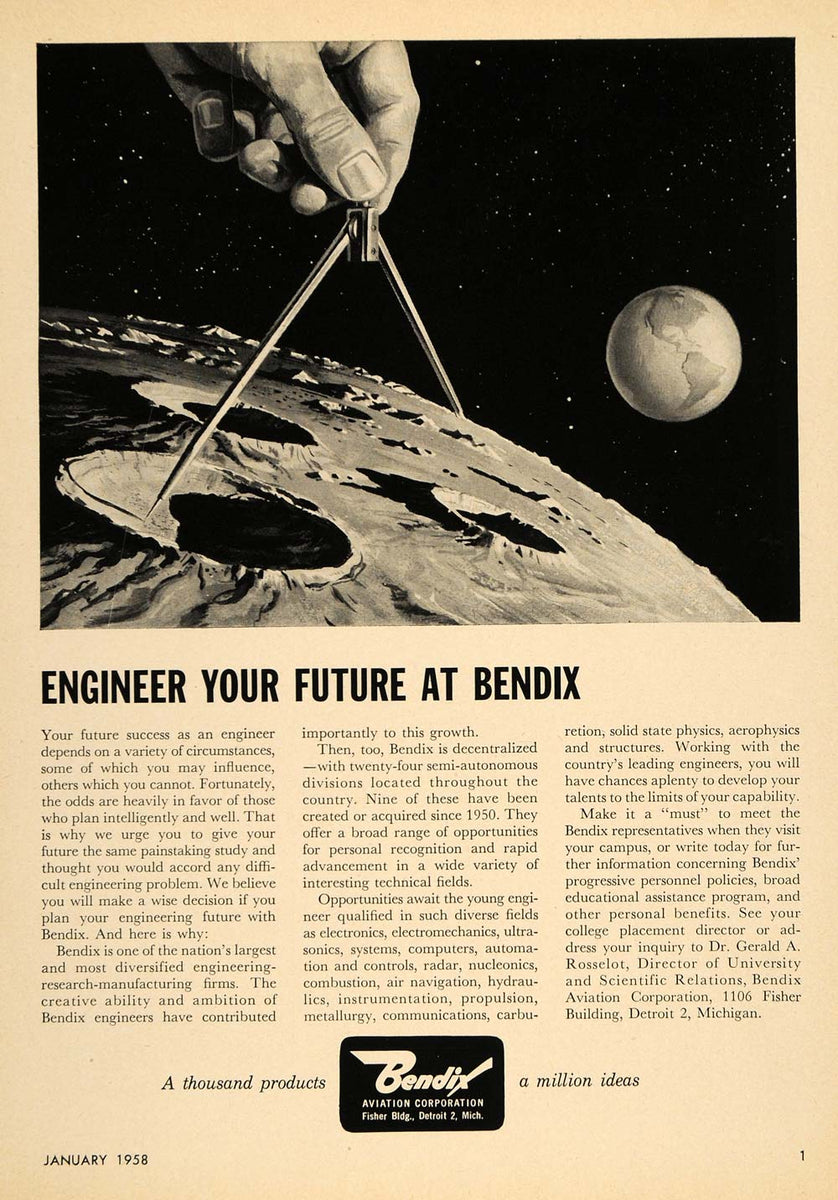 1958 Ad Bendix Aviation Engineering Jobs Space Moon - ORIGINAL ADVERTI ...