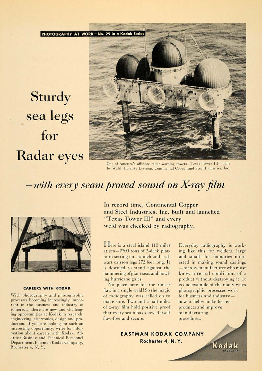 1957 Ad Kodak Texas Tower III Photograph Radar Engineer - ORIGINAL TCE ...