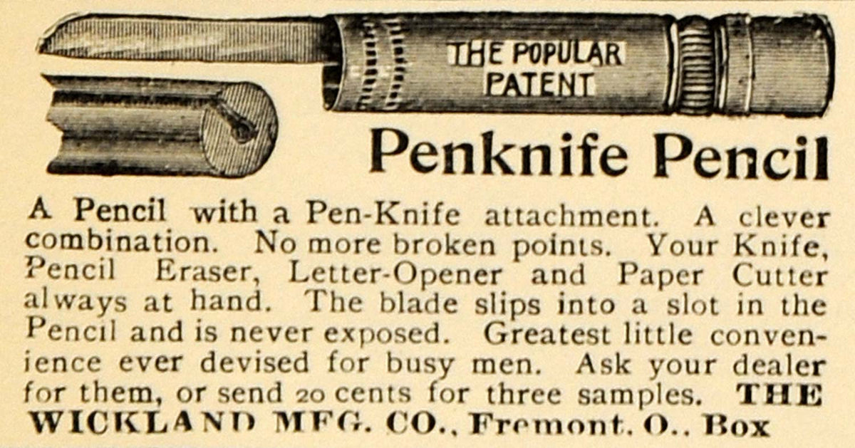1895 Ad Wickland Manufacturing Penknife Combo Pencil - ORIGINAL ADVERT ...