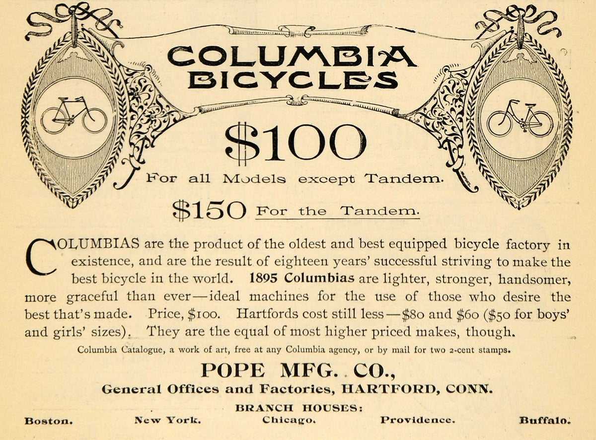 1895 Ad Pope Manufacturing Columbia Bicycles Hartford - ORIGINAL TFO1 ...