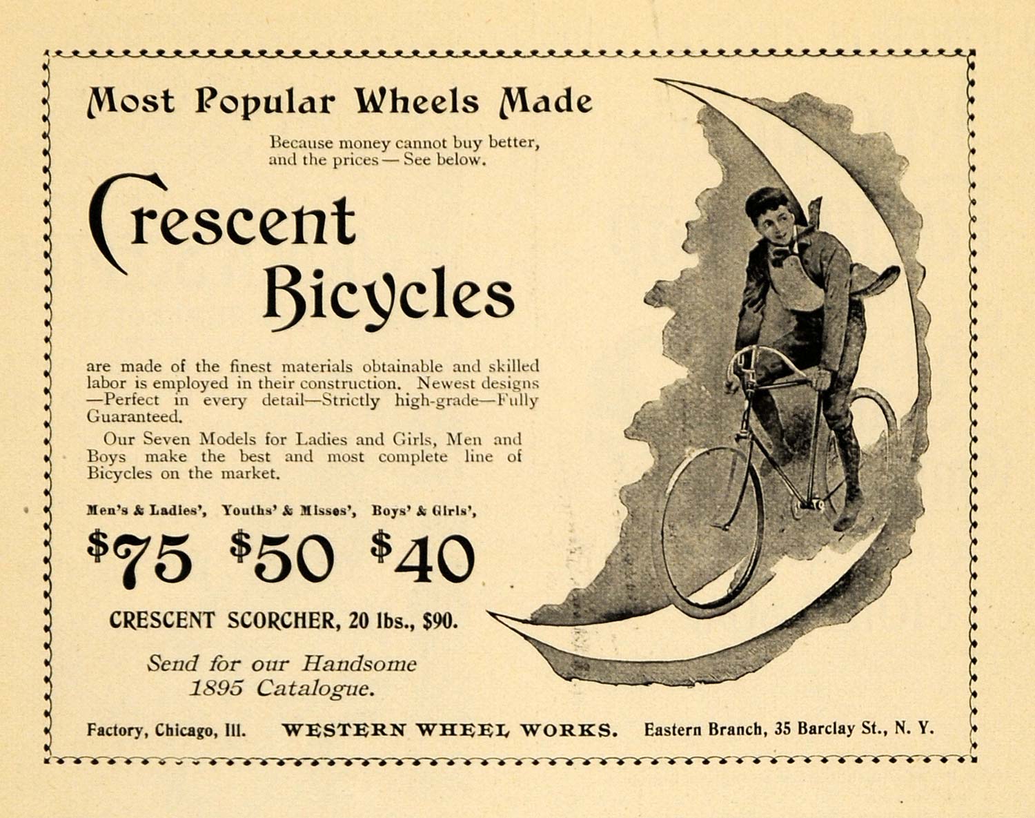 1895 Ad Crescent Bicycles Moon Wheels Seven Models Bike - ORIGINAL TFO ...