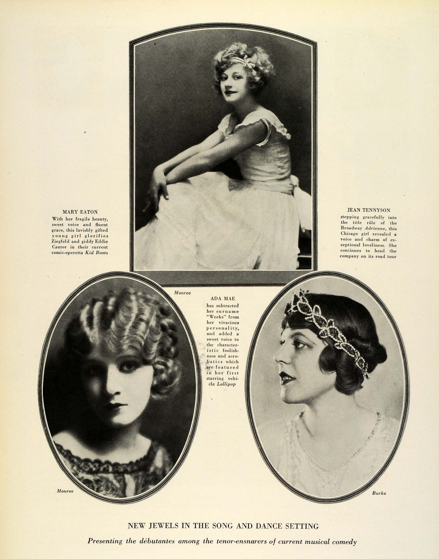 1924 Print Mary Eaton Ada Mae Jean Tennyson Song Dance Monroe Burke Br ...