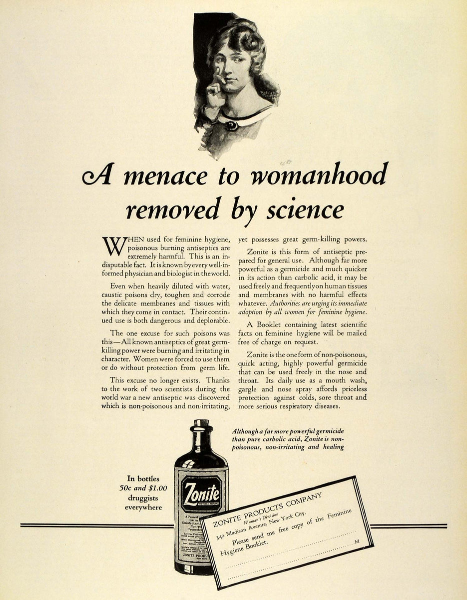 1924 Ad Zonite Germicide Antiseptic Bottle Feminine Hygiene Rudolph Ta ...