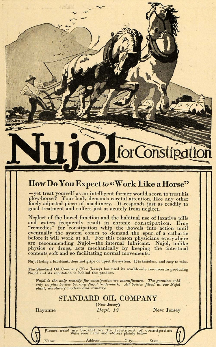 1917 Ad Nujol Constipation Horse Standard Oil Health - ORIGINAL ADVERT ...