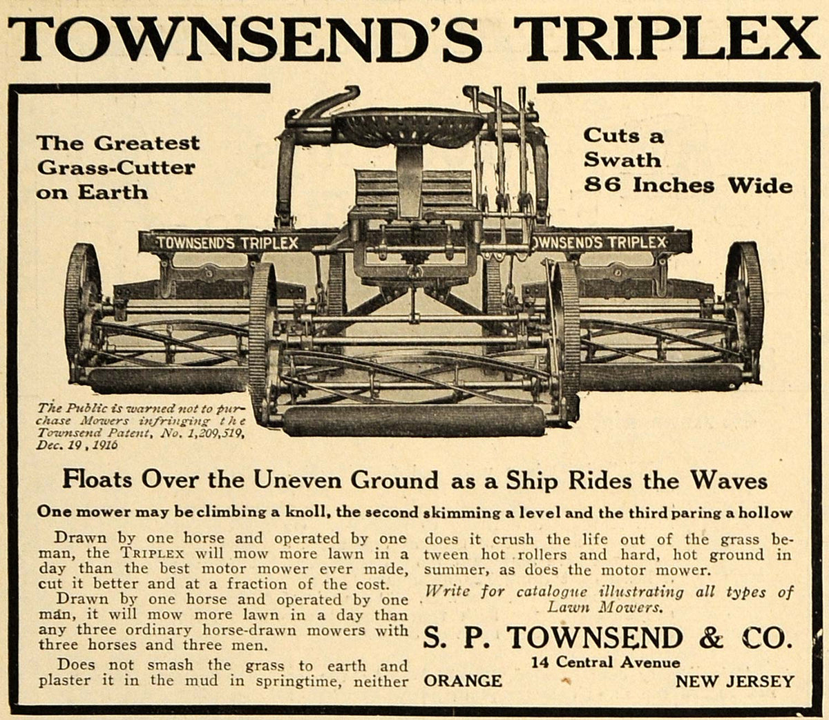 1918 Ad S P Townsend Company Triplex Lawn Mower Grass - ORIGINAL TIN2 ...