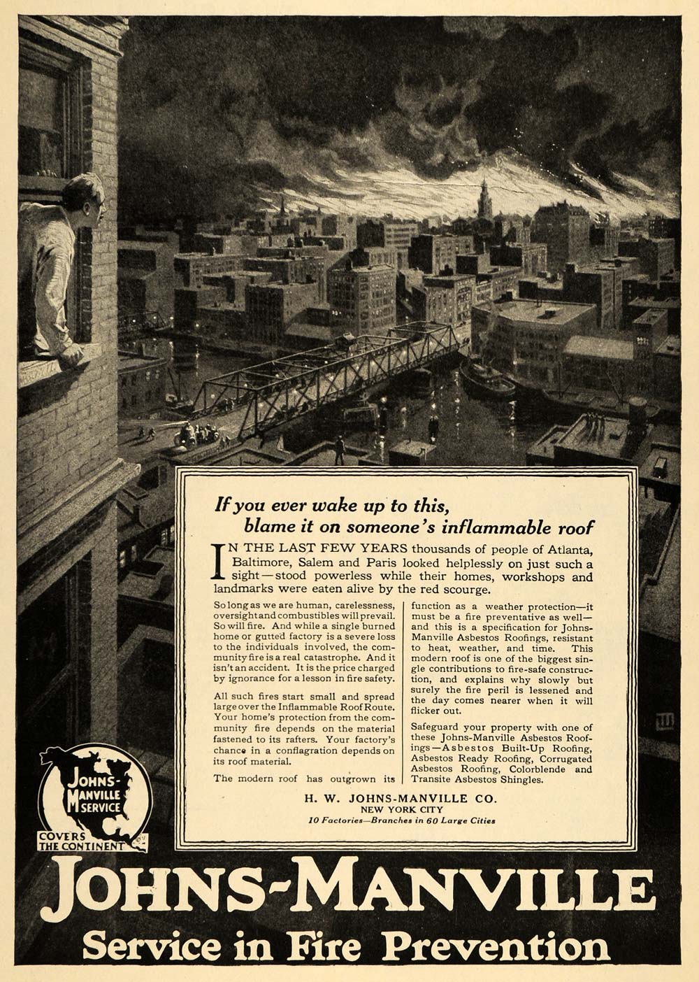 1918 Ad Community Fires Johns-Manville Fire Prevention - ORIGINAL TIN3 ...