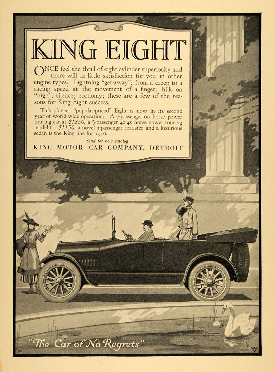 1916 Ad King Eight Models Antique Automobiles Price WWI - ORIGINAL TIN ...