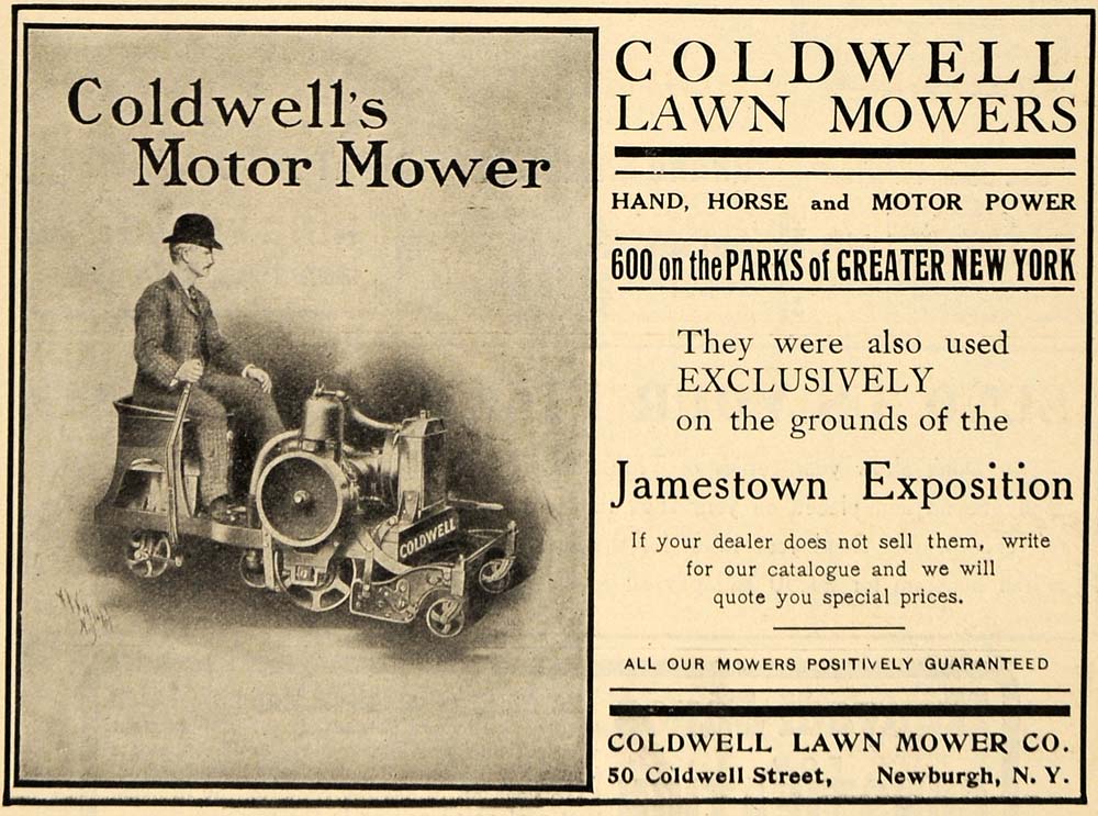 1908 Ad Coldwell Motor Lawn Mower Jamestown Exposition - ORIGINAL TIN4 ...