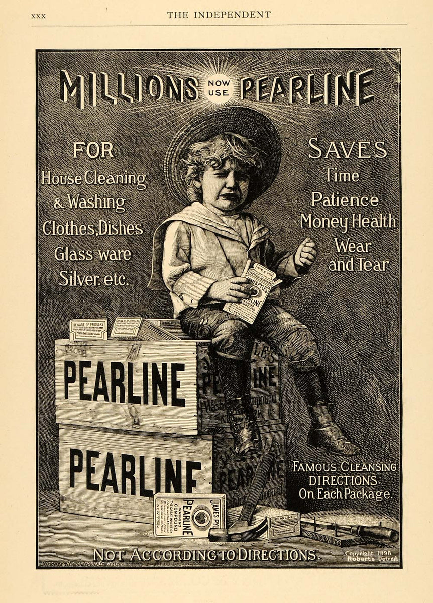 1898 Ad Pearline Soap Clothing Dishes Child Hygiene Art - ORIGINAL TIN ...