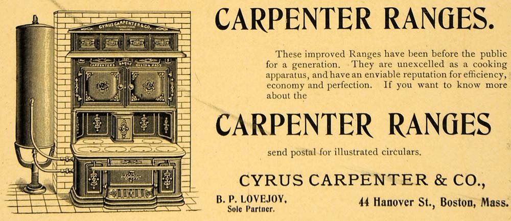 1898 Ad Carpenter Ranges Cyrus Lovejoy Cooking Food - ORIGINAL ADVERTI ...