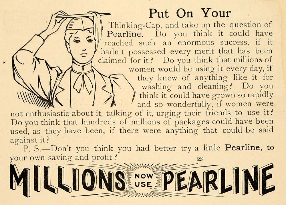 1898 Ad Pearline Soap Graduation Health Hygiene Laundry - ORIGINAL TIN ...