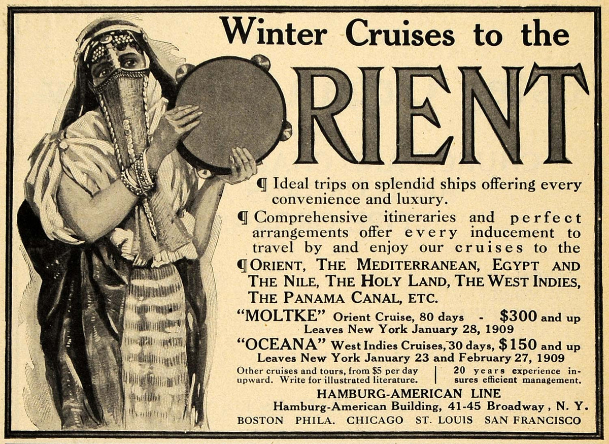 1908 Ad Hamburg-American Line Cruise Ship Orient Trip - ORIGINAL TIN4 ...