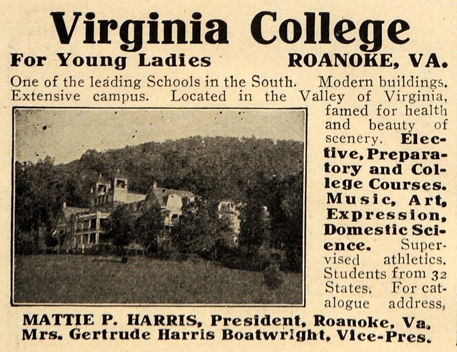 1912 Ad Virginia College Roanoke School Boatwright Art - ORIGINAL TIN4 ...