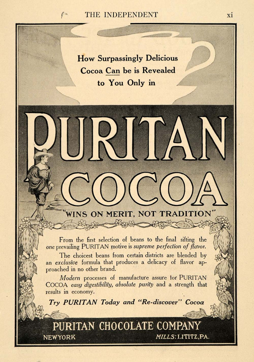 1913 Ad Puritan Chocolate Co. Cocoa Beverage Drink - ORIGINAL ADVERTIS ...