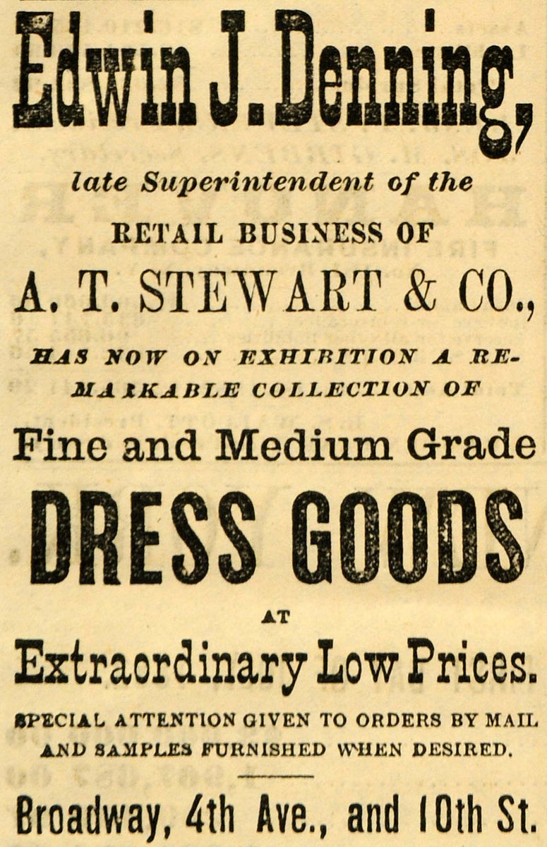 1882 Ad Edwin J. Denning A. T. Stewart Retail Store - ORIGINAL ADVERTI ...