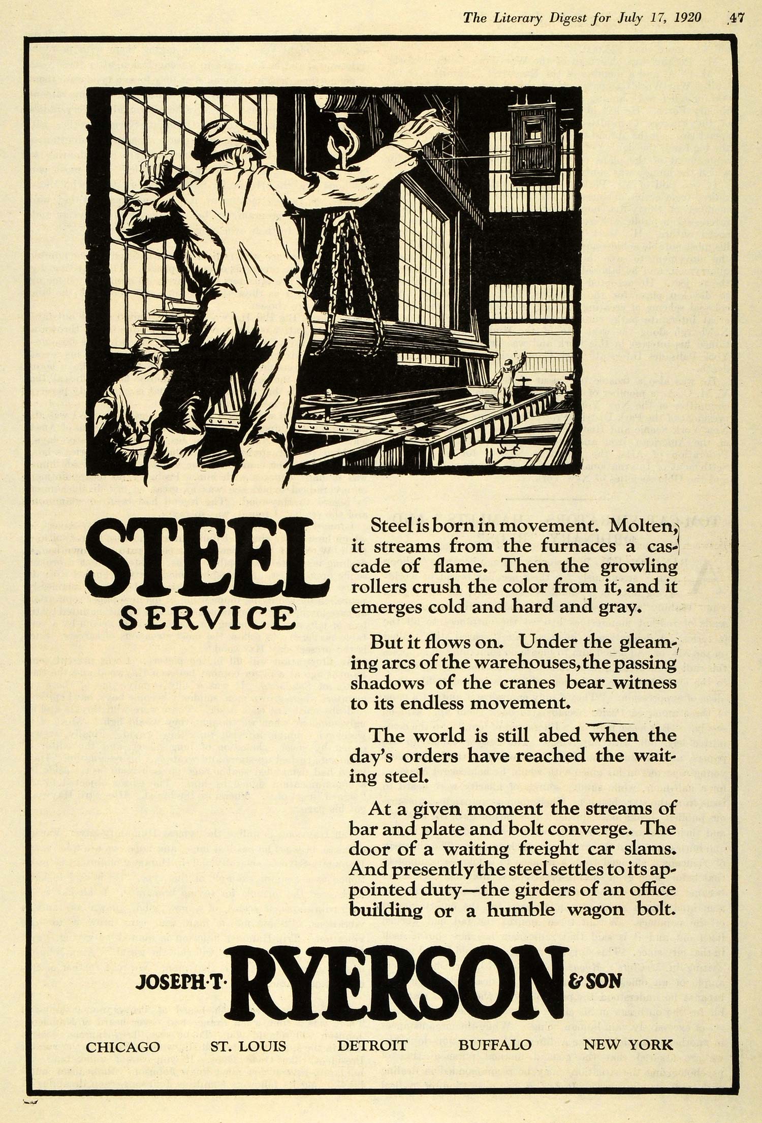 1920 Ad Joseph T Ryerson & Son Steel Service Factory Chicago Illinois ...