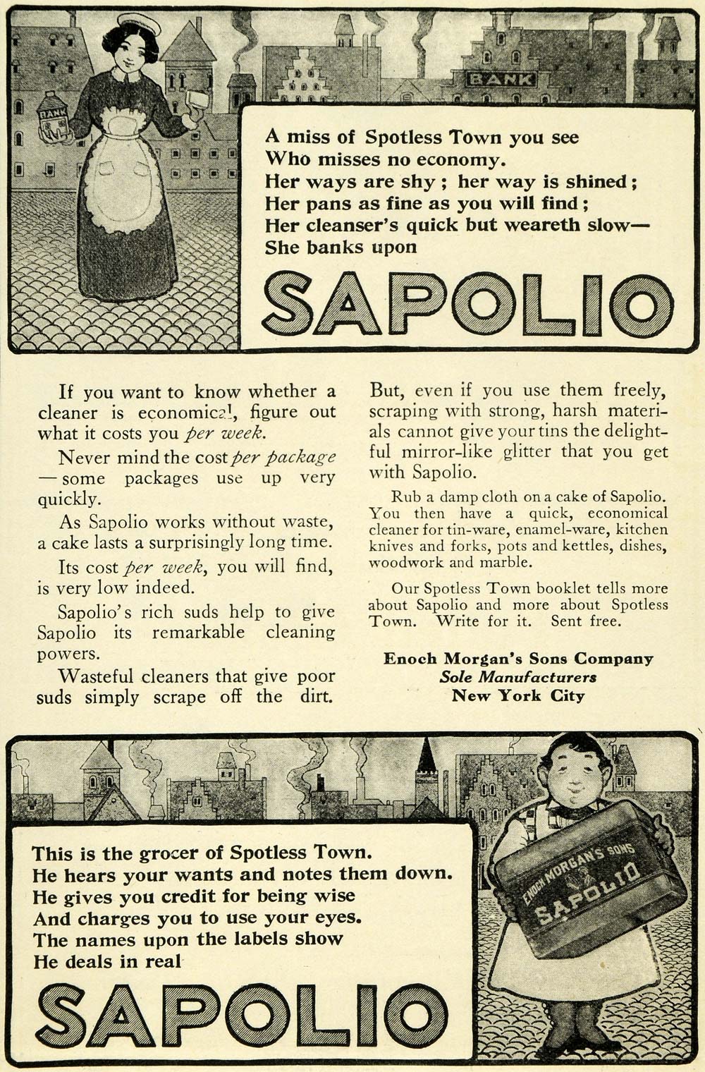 1913 Ad Sapolio Soap Spotless Town Poem Enoch Morgan Household Chores ...