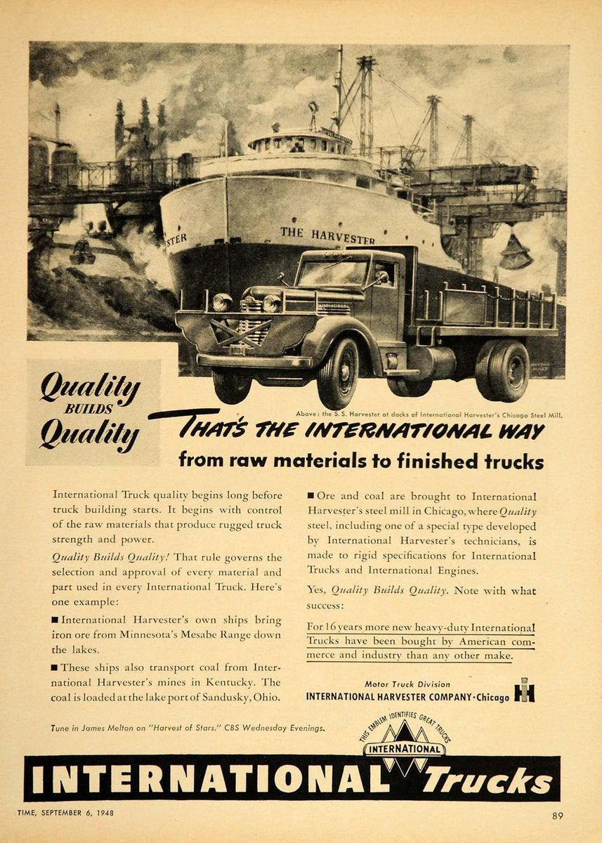 1948 Ad International Trucks SS Harvester Ship Chicago - ORIGINAL TM1 ...