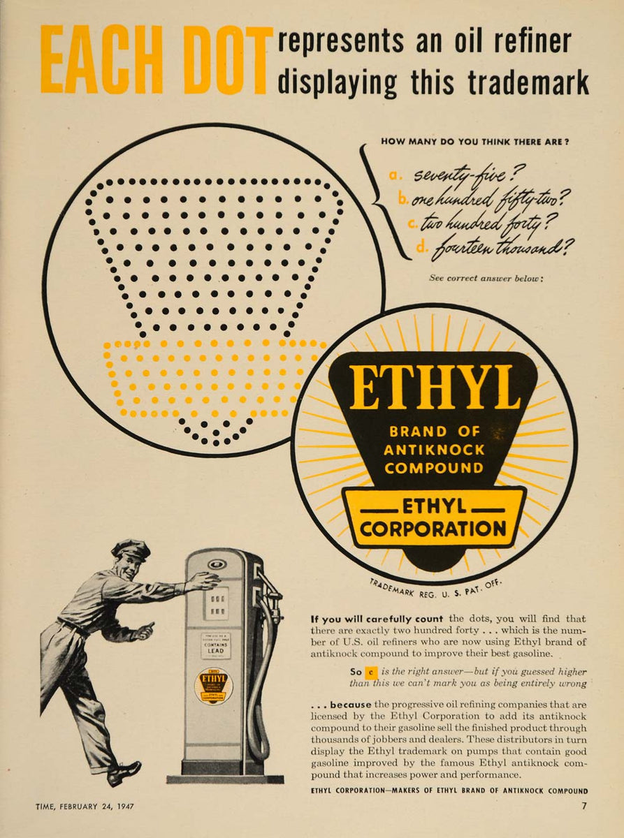 1947 Ad Ethyl Antiknock Compound Gasoline Gas Pump - ORIGINAL ADVERTIS ...