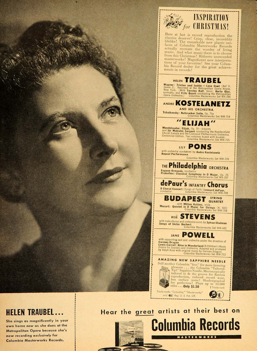 1947 Ad Columbia Records Helen Traubel Opera Soprano - ORIGINAL ADVERT ...