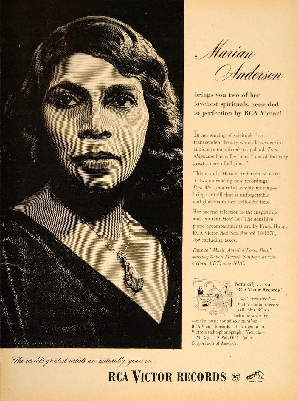 1947 Ad Marian Anderson Black Singer RCA Victor Records - ORIGINAL TM1 ...
