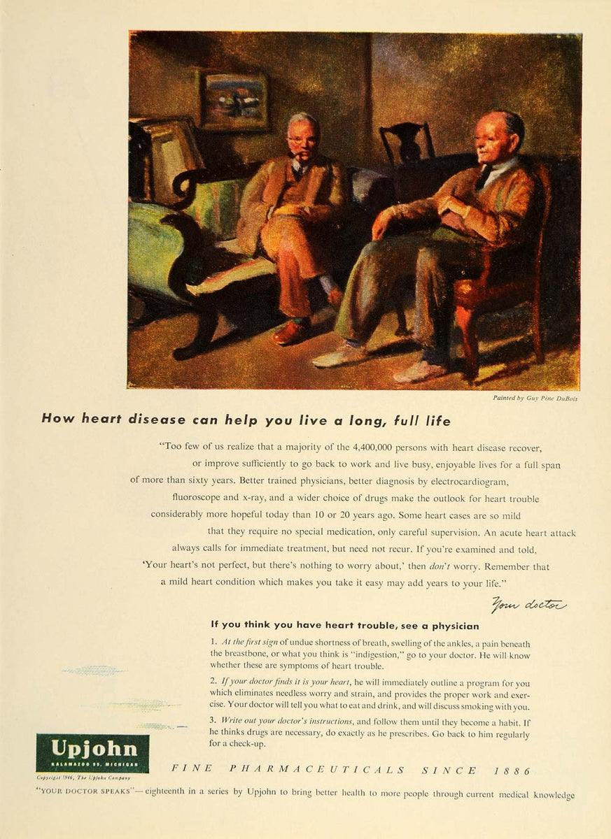1946 Ad Upjohn Doctor Heart Disease Guy Pene DuBois - ORIGINAL ADVERTI ...