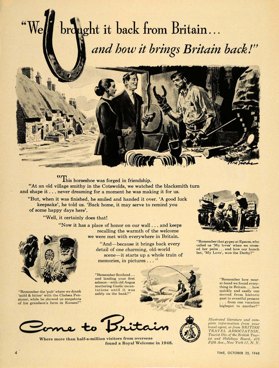 1948 Ad Britain Travel Cotswolds Blacksmith Horseshoe - ORIGINAL ADVER ...