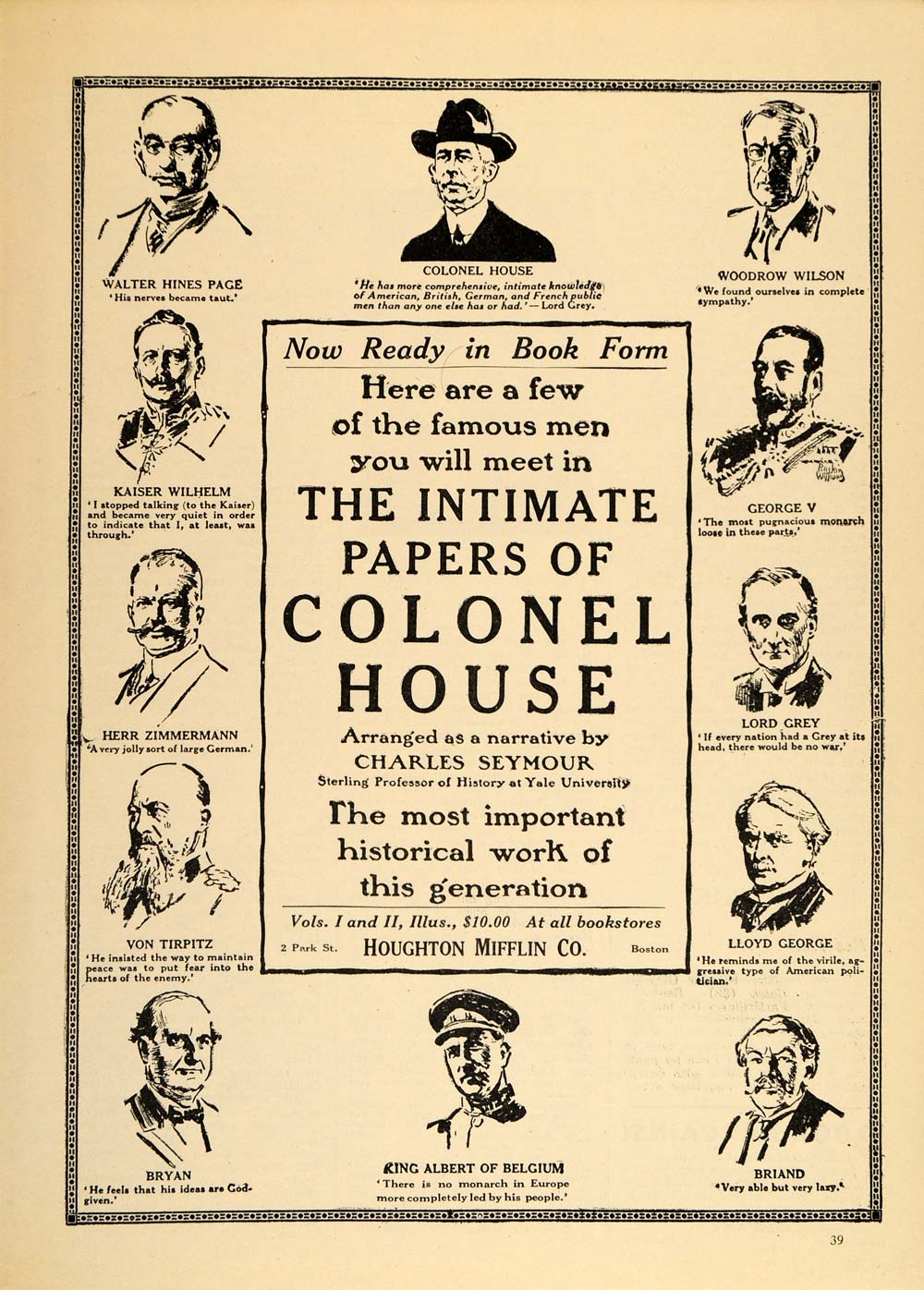 1926 Vintage Ad Book Colonel House Charles Seymour - ORIGINAL ADVERTIS ...