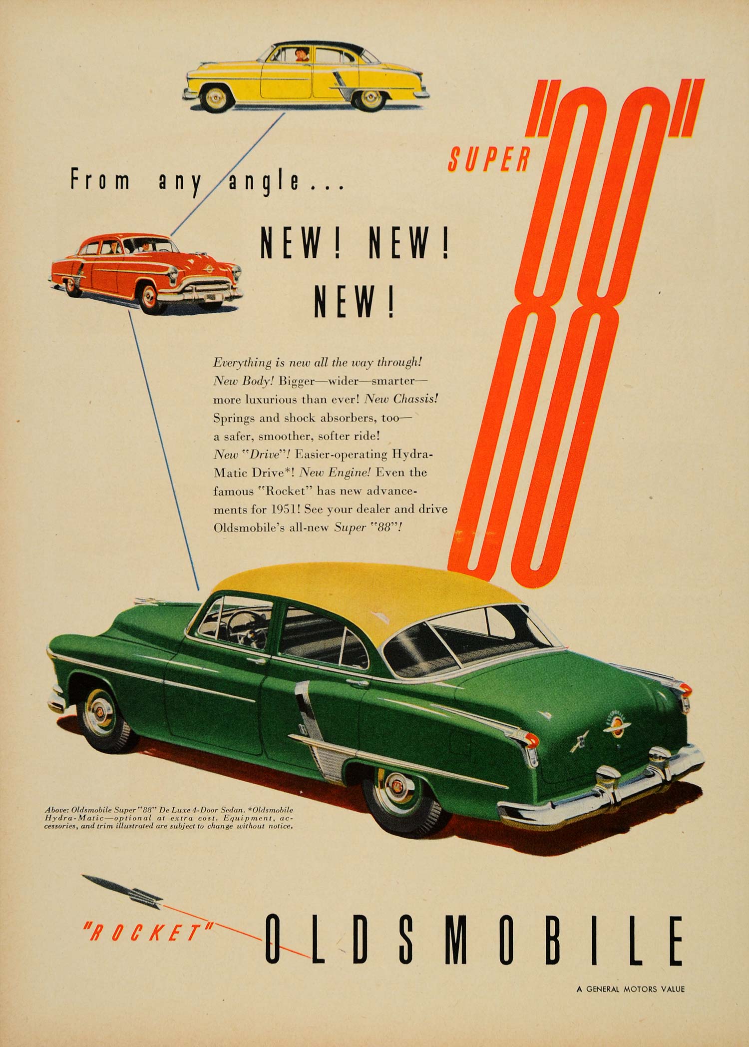 1951 Ad Oldsmobile Super 88 Rocket Engine DeLuxe Sedan - ORIGINAL TM3 ...