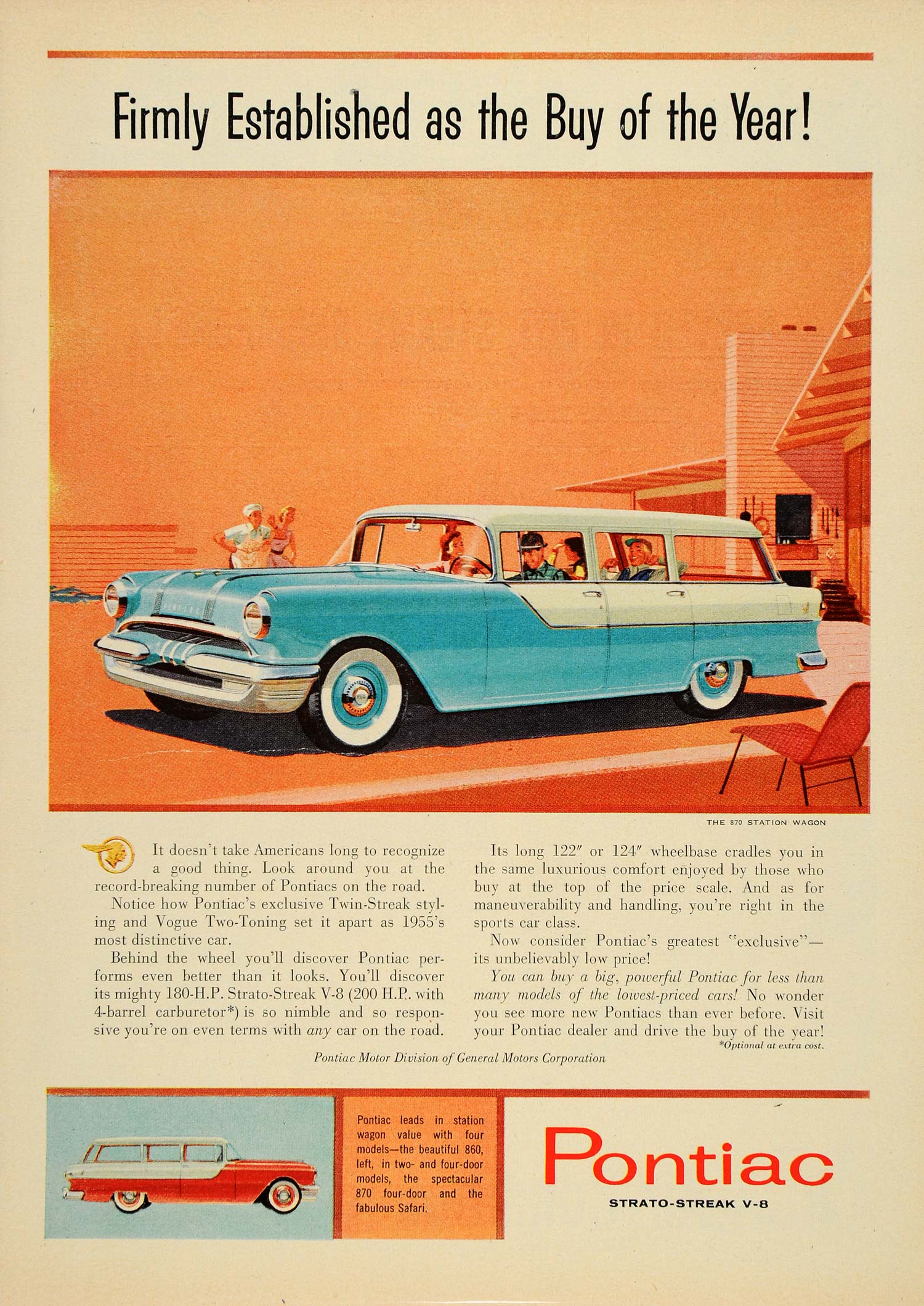 1955 Ad Pontiac 870 Station Wagon Two-Tone Styling GM - ORIGINAL ADVER ...
