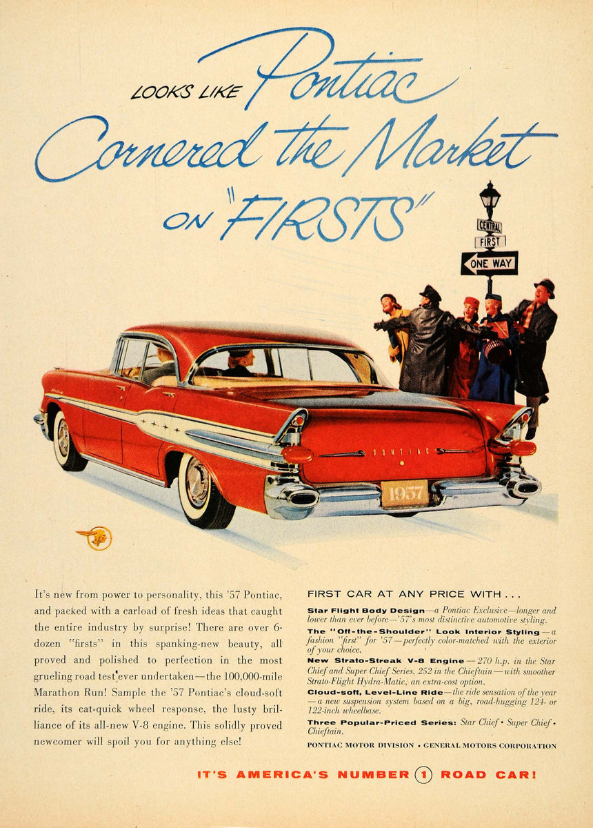 1956 Ad '57 Pontiac Star Flight Body Strato-Streak V8 - ORIGINAL ADVER ...