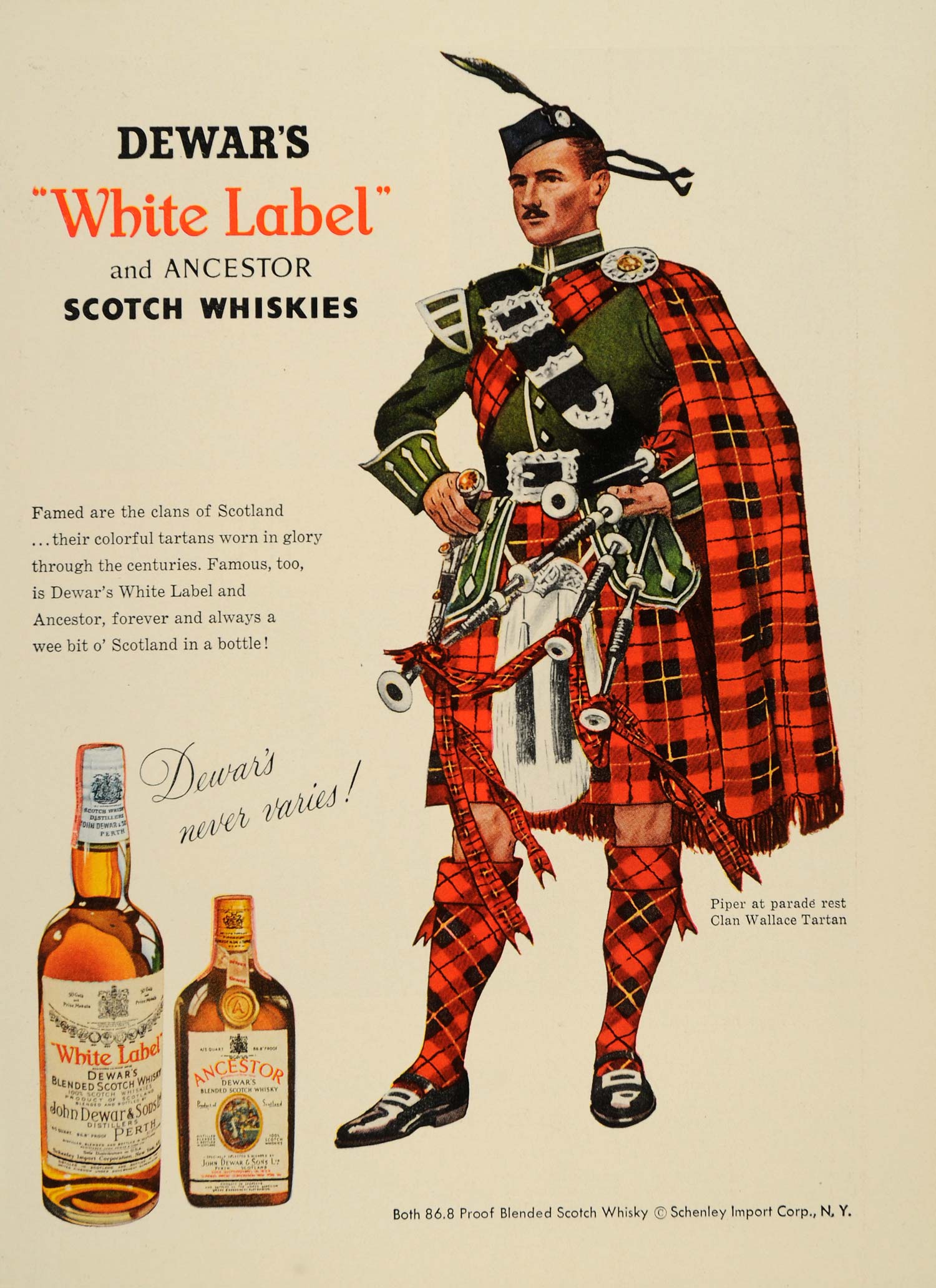 1958 Ad Dewar's White Label Ancestor Scotch Wallace - ORIGINAL ADVERTI ...