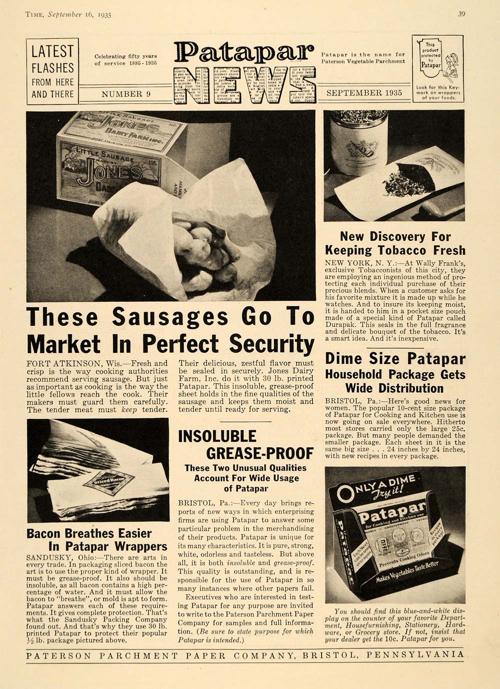1935 Ad Paterson Parchment Patapar Kitchen Wrap Paper - ORIGINAL ADVER ...