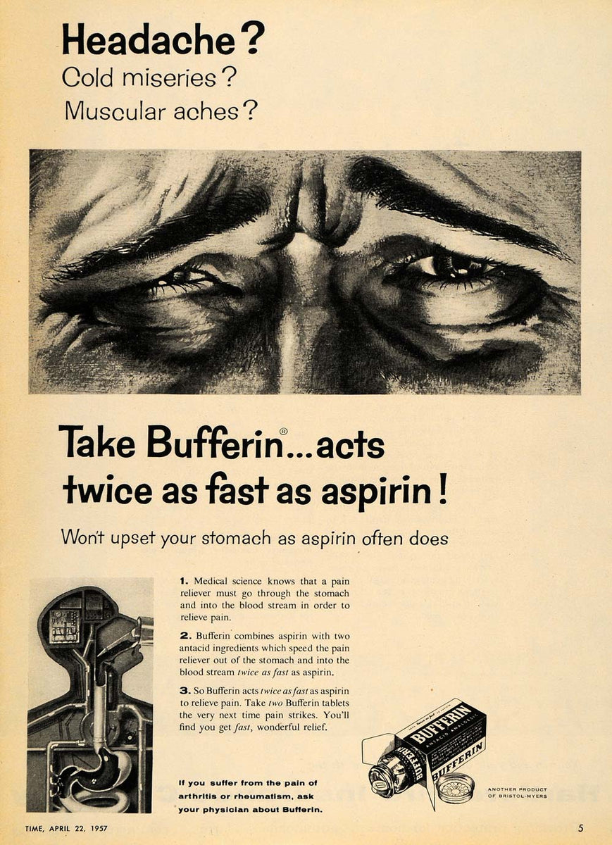 1957 Ad Bufferin Antacid Analgesic Headache Reliever - ORIGINAL ADVERT ...