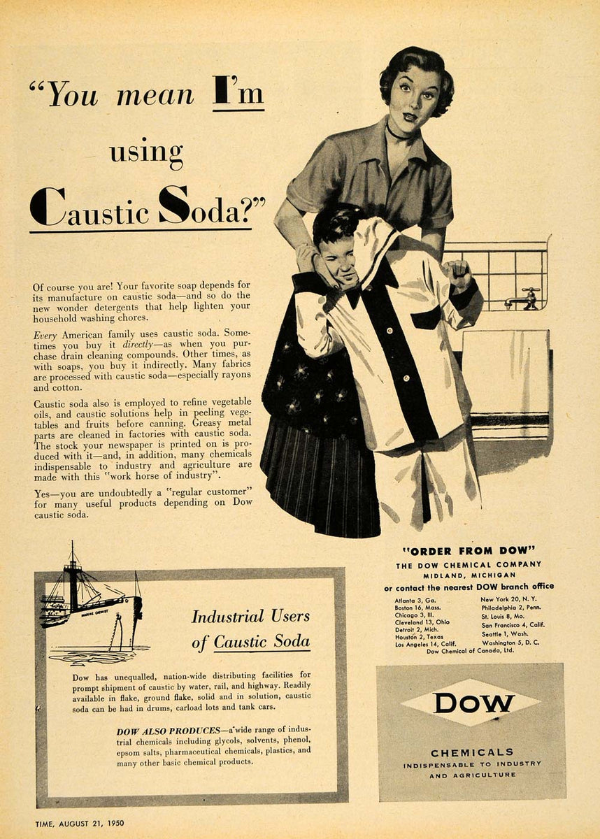 1950 Ad Caustic Soda Soap DOW Chemicals Midland Family - ORIGINAL TM5 ...