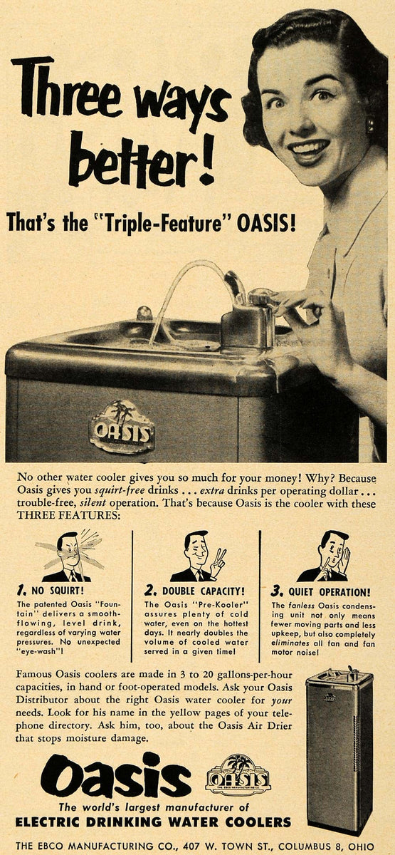 1952 Ad Oasis Electric Drinking Water Cooler Machine - ORIGINAL ADVERT ...