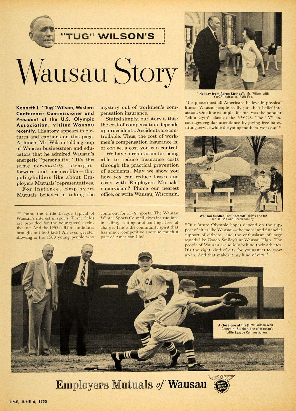 1955 Ad Employer Mutual Wausau Ken L. Tug Wilson Visits - ORIGINAL TM6 ...