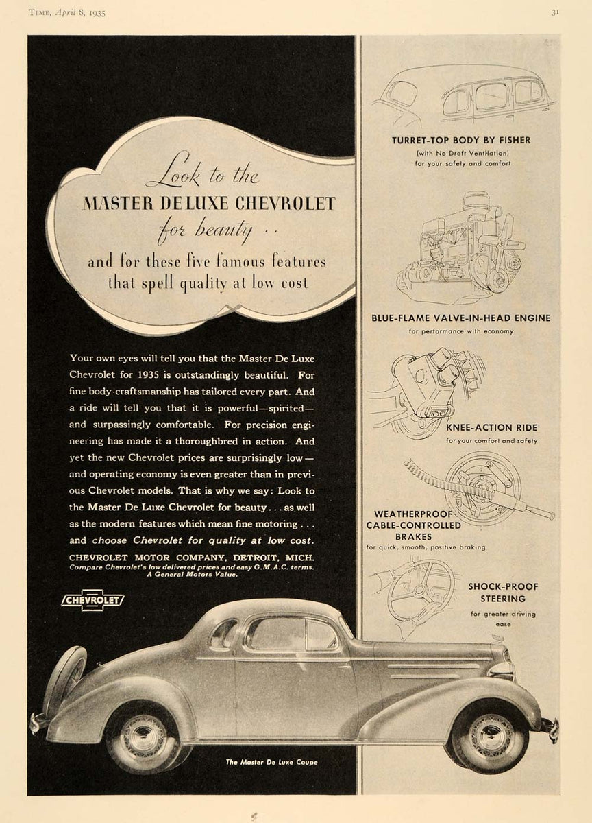 1935 Ad Chevrolet Motor Detoit Automobile Car Engine - ORIGINAL ADVERT ...