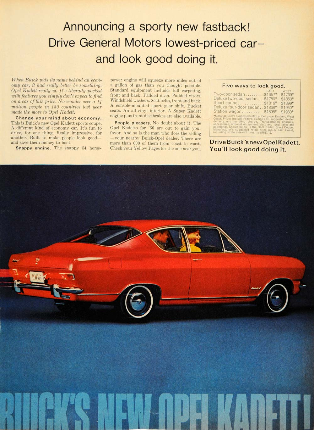 1965 Ad Buick Red Opel Kadett Sport Coupe Automobile - ORIGINAL ADVERT ...