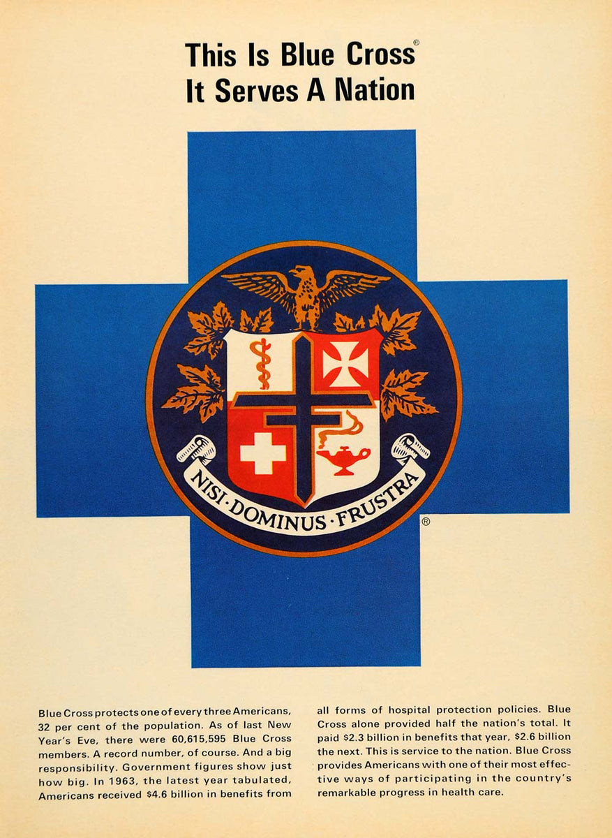 1965 Ad Blue Cross Symbol American Health Care Programs - ORIGINAL TM6 ...
