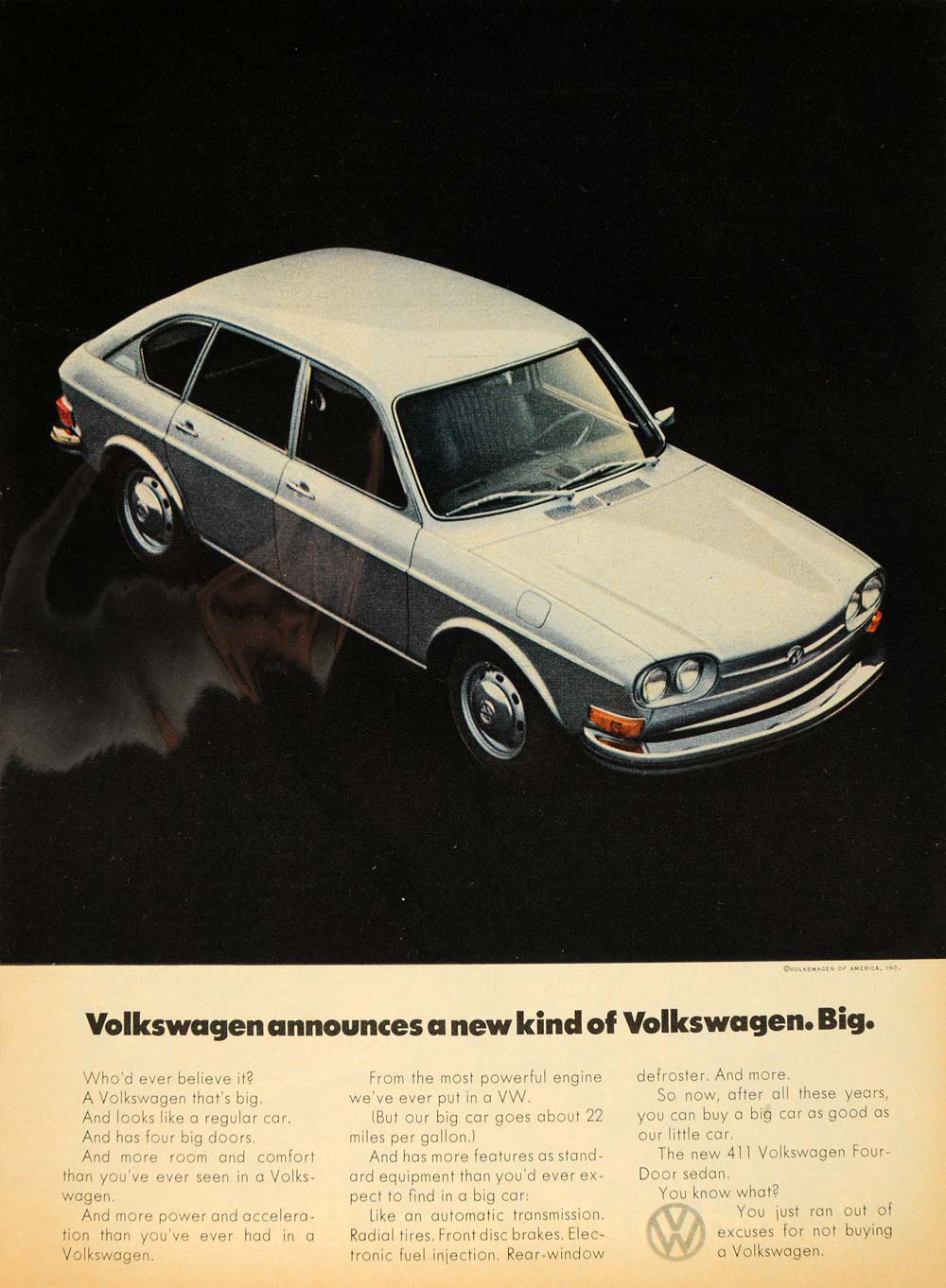 1971 Ad Model 411 Volkswagen Four Door Sedan 22 mpg Car - ORIGINAL TM7 ...