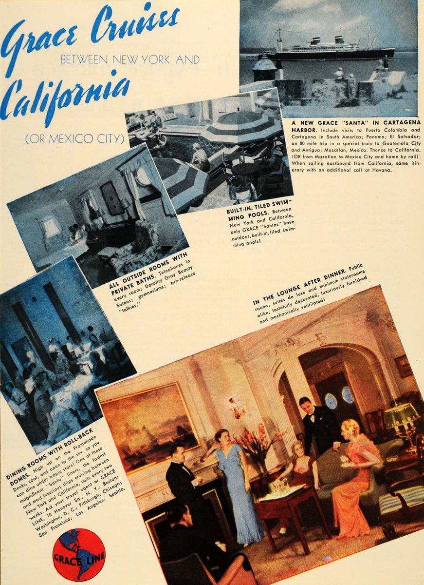 1935 Ad Grace Line Cruises Santa Ships Roll-Back Domes - ORIGINAL TM7 ...