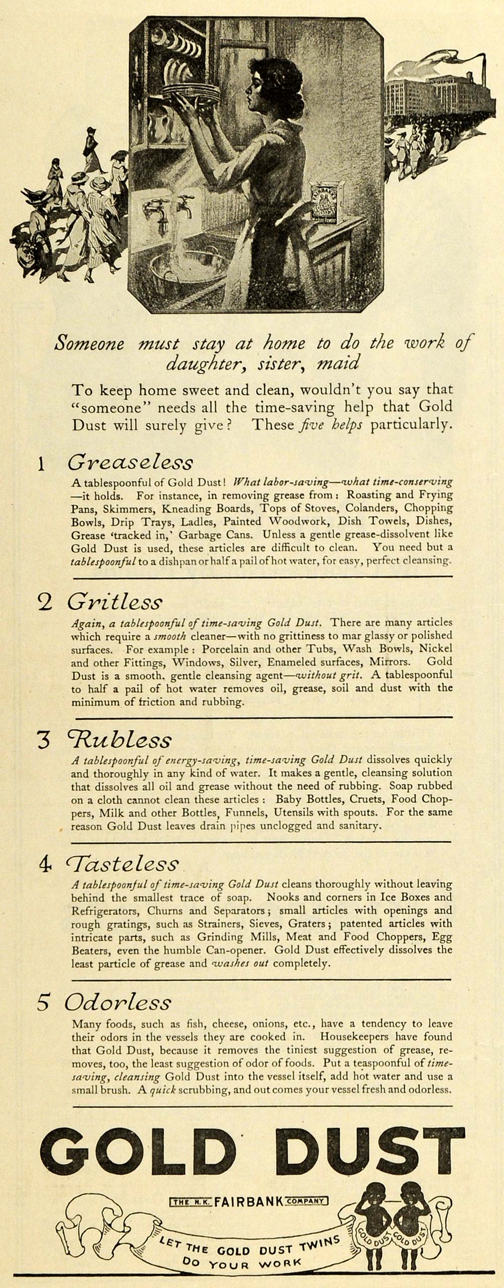 1918 Ad Housekeeping Household Gold Dust Soap Fairbank Housewife Deter ...