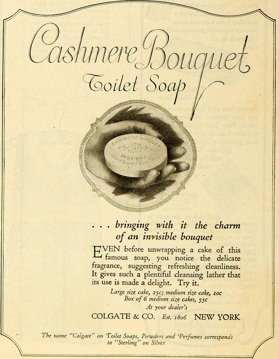 1920 Ad Colgate & Co NY Cashmere Bouquet Toilet Soap Bouquet Cleansing ...