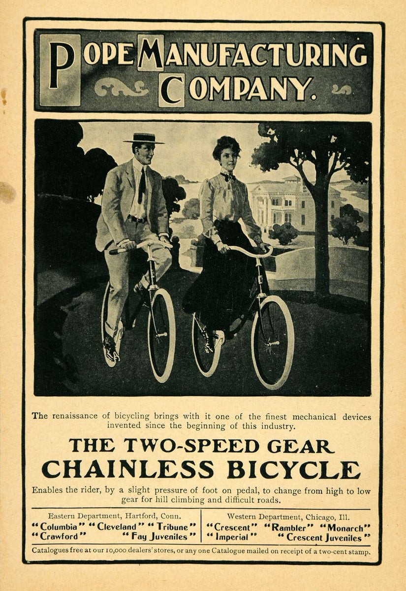 1904 Ad Pope Two Speed Gear Chainless Bicycle Rambler - ORIGINAL TOM1 ...