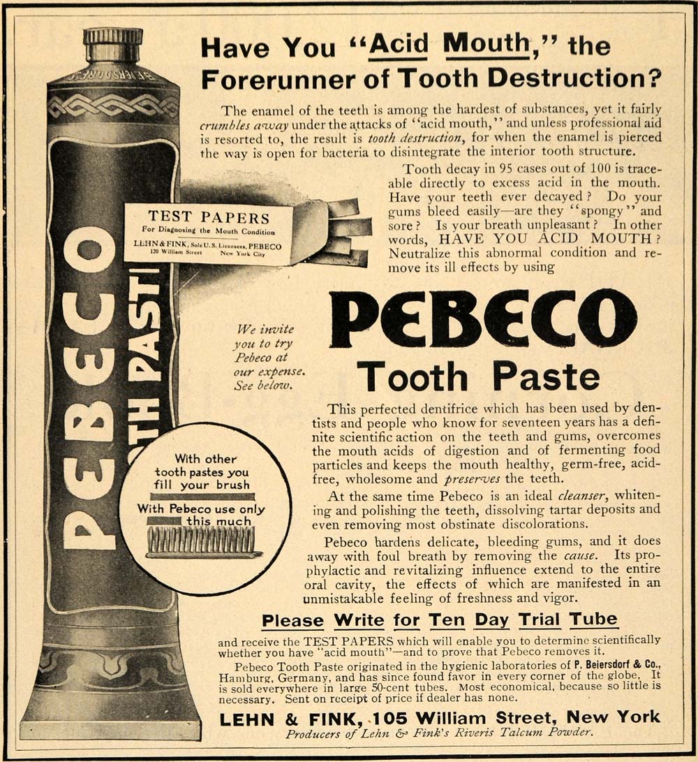 1910 Ad Lehn & Fink Pebeco Tooth Paste Beauty Products - ORIGINAL TOM1 ...